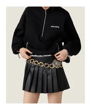 Miu Miu Oversized Cotton Fleece Sweatshirt With Embroidered Logo - Black