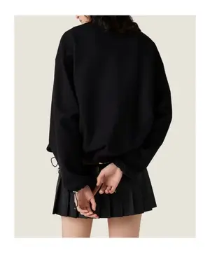 Miu Miu Oversized Cotton Fleece Sweatshirt With Embroidered Logo - Black