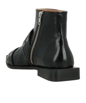 GANNI Glossy Square Toe Ankle Boots With Buckle Detail