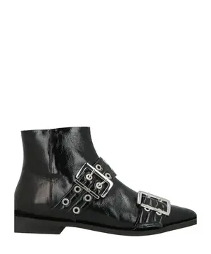 GANNI Glossy Square Toe Ankle Boots With Buckle Detail