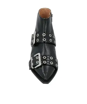 GANNI Glossy Square Toe Ankle Boots With Buckle Detail