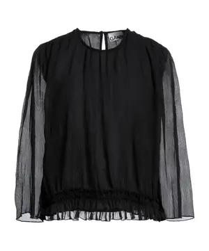 GANNI Solid-color Chiffon Top - Black