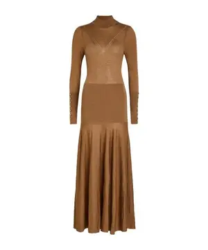 Rabanne Merino And Silk-blend Midi Dress - Brown