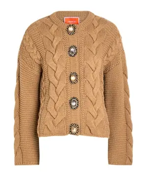 La DoubleJ Portrait Crystal-embellished Wool-blend Cardigan - Nude