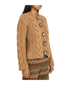 La DoubleJ Portrait Crystal-embellished Wool-blend Cardigan
