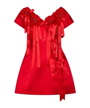 Simone Rocha Duchess Satin Mini Dress With Rosette Appliqués