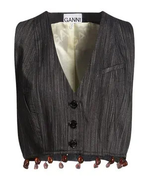 GANNI Solid Color Embroidered Top - Black