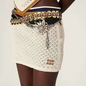 Miu Miu Cotton And Suede Miniskirt