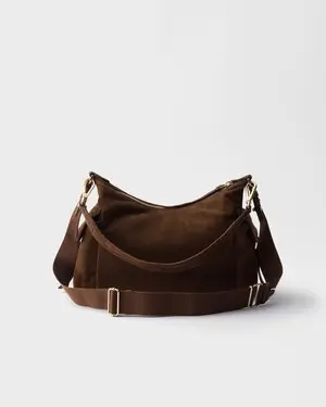 Prada Large Suede Shoulder Bag - Cocoa Brown