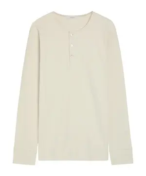 LEMAIRE Ribbed Cotton And Linen-blend Henley T-shirt - White
