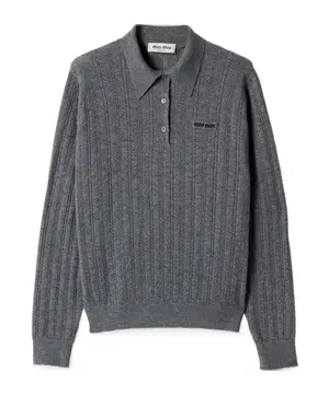 Miu Miu Cashmere Open Knit Polo Sweater With Ribbed Details