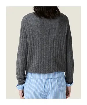 Miu Miu Cashmere Open Knit Polo Sweater With Ribbed Details