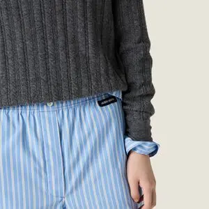 Miu Miu Cashmere Open Knit Polo Sweater With Ribbed Details