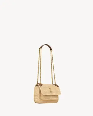 Saint Laurent Niki Mini In Raffia With Chain Strap