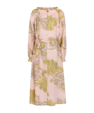 La DoubleJ Printed Belted Linen Midi Shirt Dress - Nude