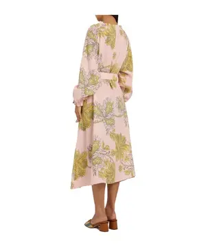 La DoubleJ Printed Belted Linen Midi Shirt Dress