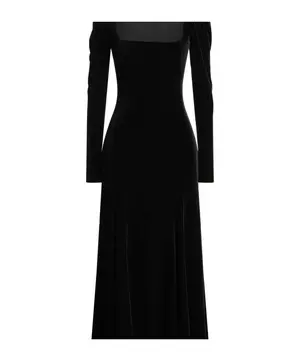GANNI Velvet Long Sleeve Square Neck Dress - Black