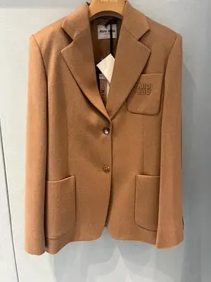 Miu Miu Single-breasted Camel Hair Blazer With Embroidered Logo