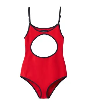 Miu Miu Technical Knit Swimsuit With Cut-out Detail - Red/blue