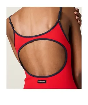 Miu Miu Technical Knit Swimsuit With Cut-out Detail - Red/blue