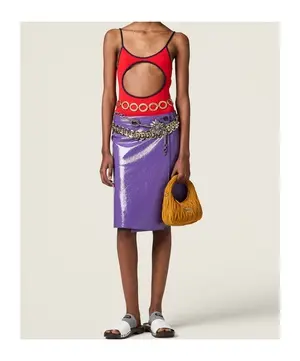 Miu Miu Technical Knit Swimsuit With Cut-out Detail - Red/blue
