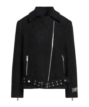 GANNI Bouclé Biker Jacket With Belt - Black