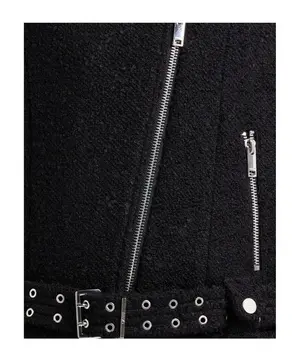 GANNI Bouclé Biker Jacket With Belt - Black