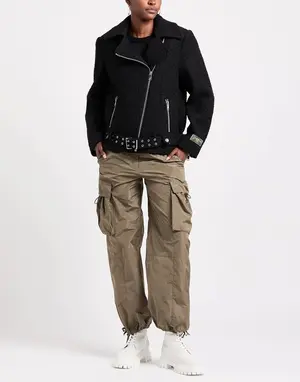GANNI Bouclé Biker Jacket With Belt - Black