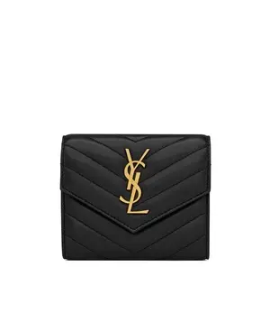 Saint Laurent Cassandre Matelassé Compact Tri-fold Wallet - Black