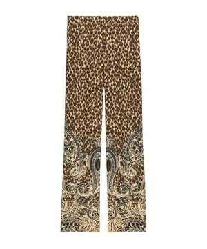 Etro Leopard Print & Paisley Silk Trousers