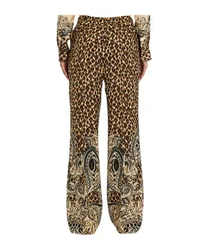 Etro Leopard Print & Paisley Silk Trousers