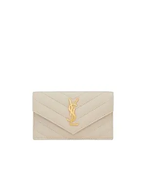 Saint Laurent Cassandre Matelassé Fragments Flap Card Case In Quilted Lambskin - Nude