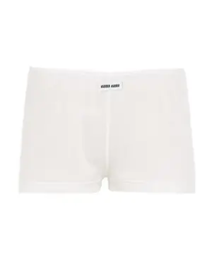 Miu Miu Ribbed Knit Boxer Shorts With Jacquard Logo - White