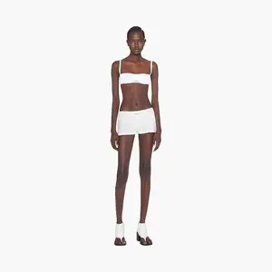 Miu Miu Ribbed Knit Boxer Shorts With Jacquard Logo - White