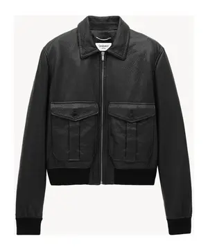 Saint Laurent Long-sleeved Leather Jacket With Patch Pockets