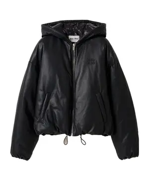 Miu Miu Padded Nappa Leather Hooded Jacket - Black