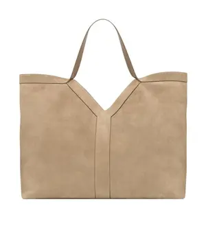 Saint Laurent Y Large Tote In Suede Dry Grain