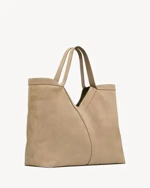 Saint Laurent Y Large Tote In Suede - Dry Grain