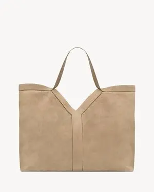 Saint Laurent Y Large Tote In Suede - Dry Grain