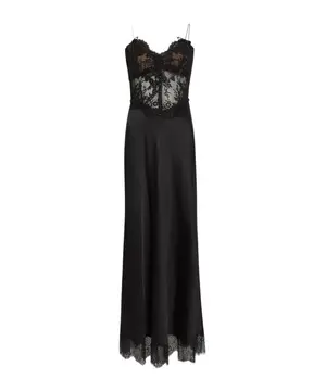 SELF-PORTRAIT Lace And Satin Maxi Dress - Black