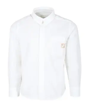 Fendi Logo Embroidered Cotton Shirt - White
