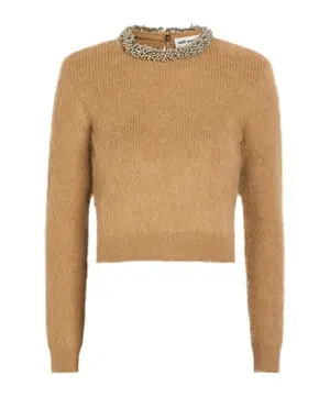 SELF-PORTRAIT Bead-embellished Knit Jumper - Nude
