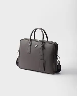 Prada Saffiano Leather Briefcase With Detachable Shoulder Strap