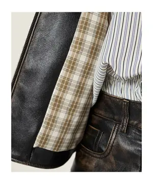 Miu Miu Distressed Nappa Leather Aviator Jacket With Shearling Collar