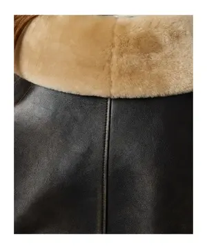 Miu Miu Distressed Nappa Leather Aviator Jacket With Shearling Collar