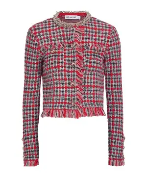 SELF-PORTRAIT Checked Knit Jacket With Crystal Embellishments - Multicolor