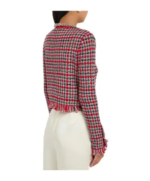 SELF-PORTRAIT Checked Knit Jacket With Crystal Embellishments - Multicolor