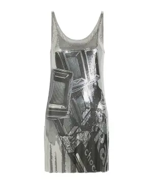 Rabanne Printed Chainmail Mini Dress - Gray