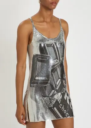 Rabanne Printed Chainmail Mini Dress - Gray