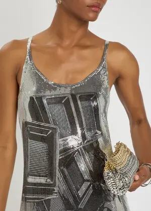 Rabanne Printed Chainmail Mini Dress - Gray